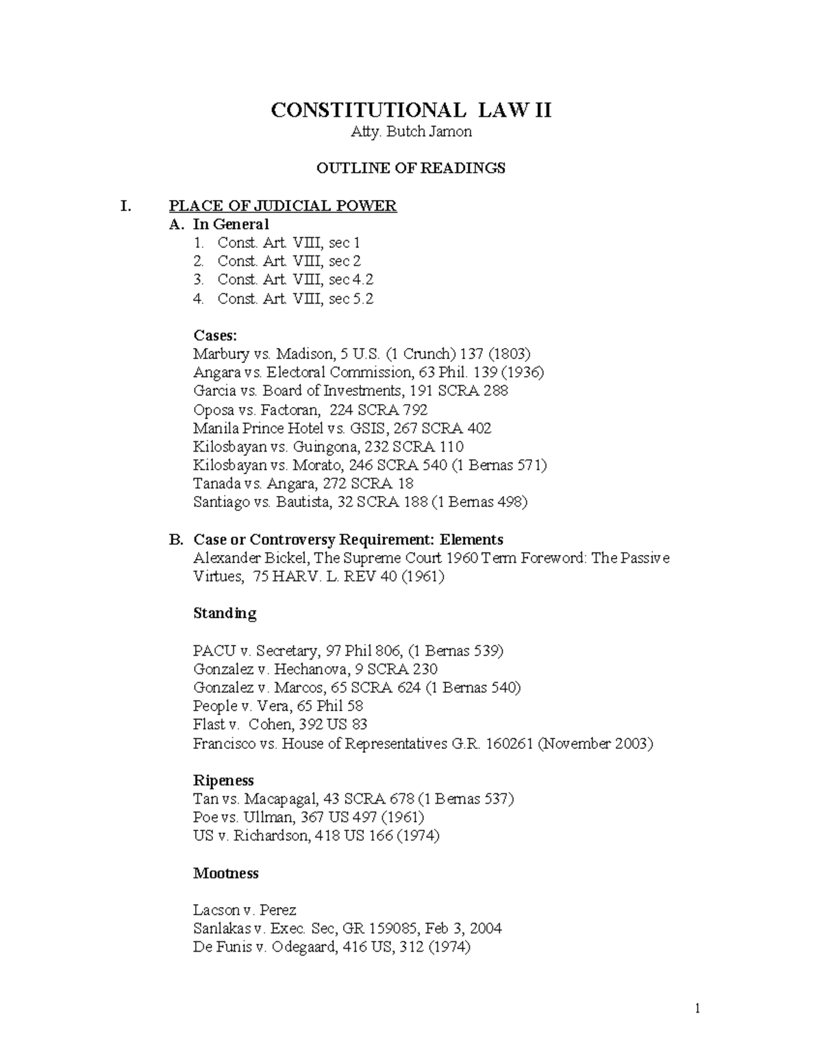 CONSTITUTIONAL LAW II (Consti 2) Syllabus and Reading Outline (2022) - Studocu