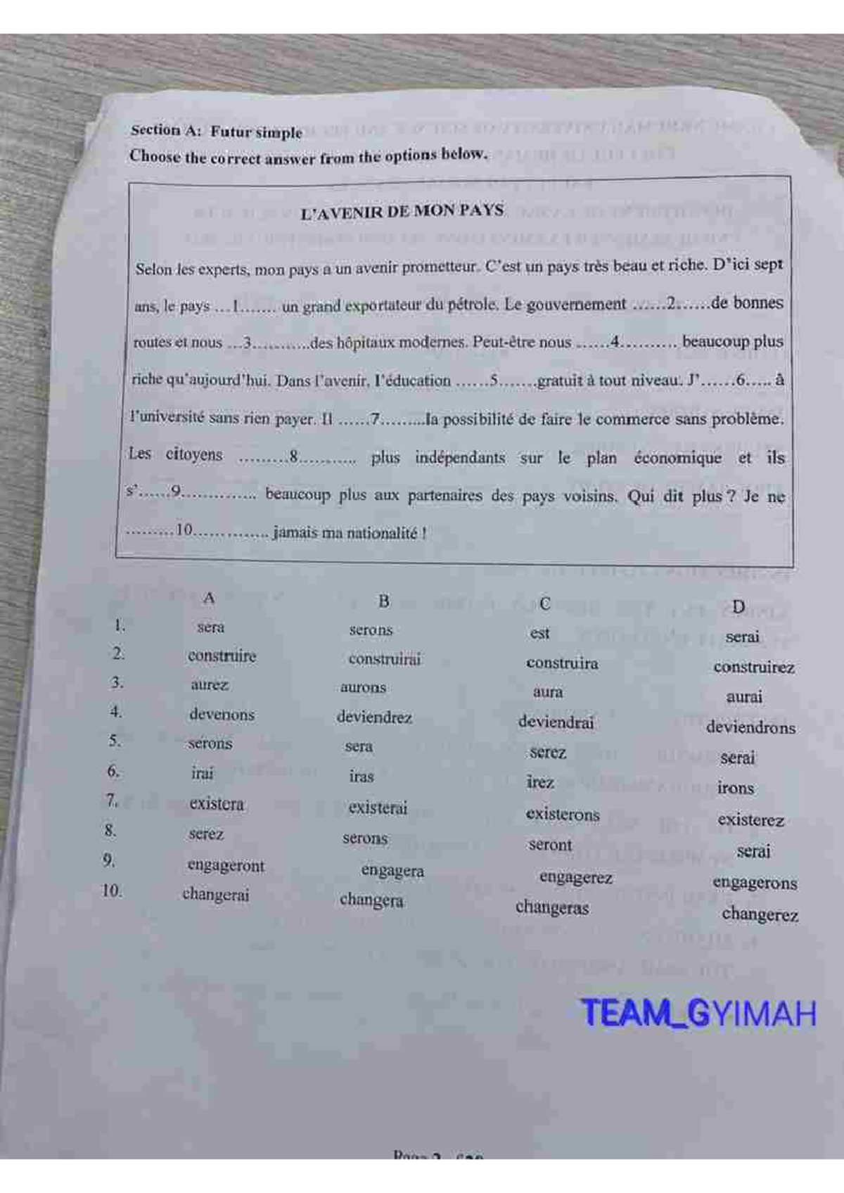 Final Exam Review: Futur Simple & Directions (Course Code: XYZ 101 ...