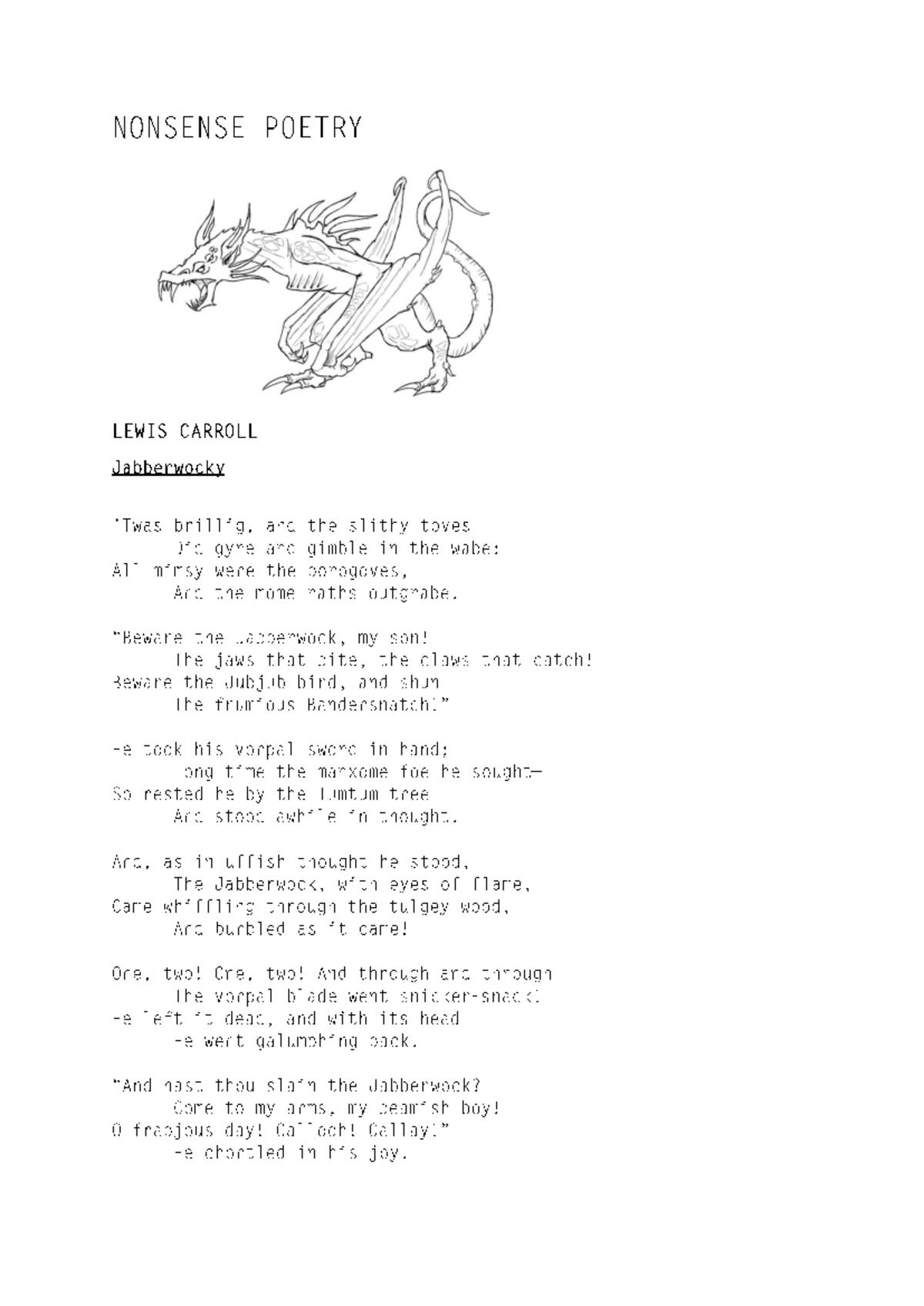 Nonsense Poetry Analysis: Jabberwocky & Other Works - Studocu