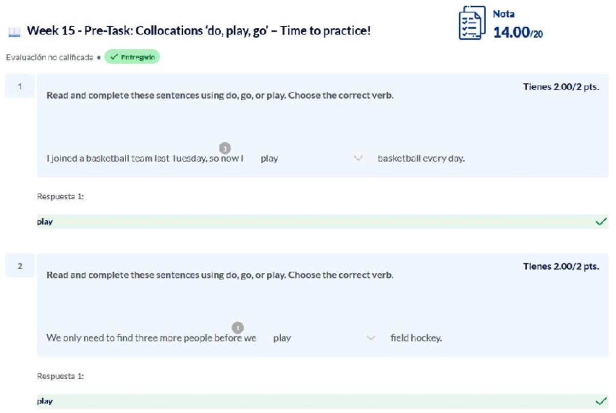 Week 15 - Collocations Practice with ‘do, play, go’ Activities - Studocu