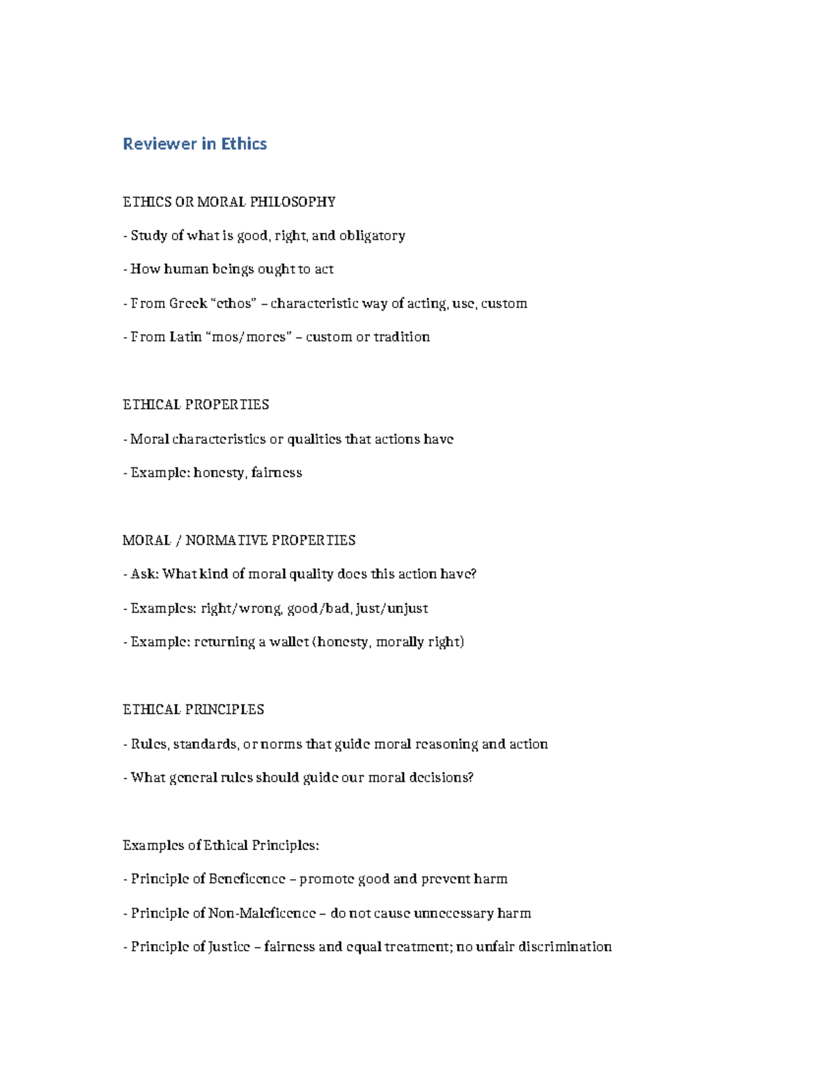 Ethics Review: Key Concepts in Moral Philosophy and Principles - Studocu