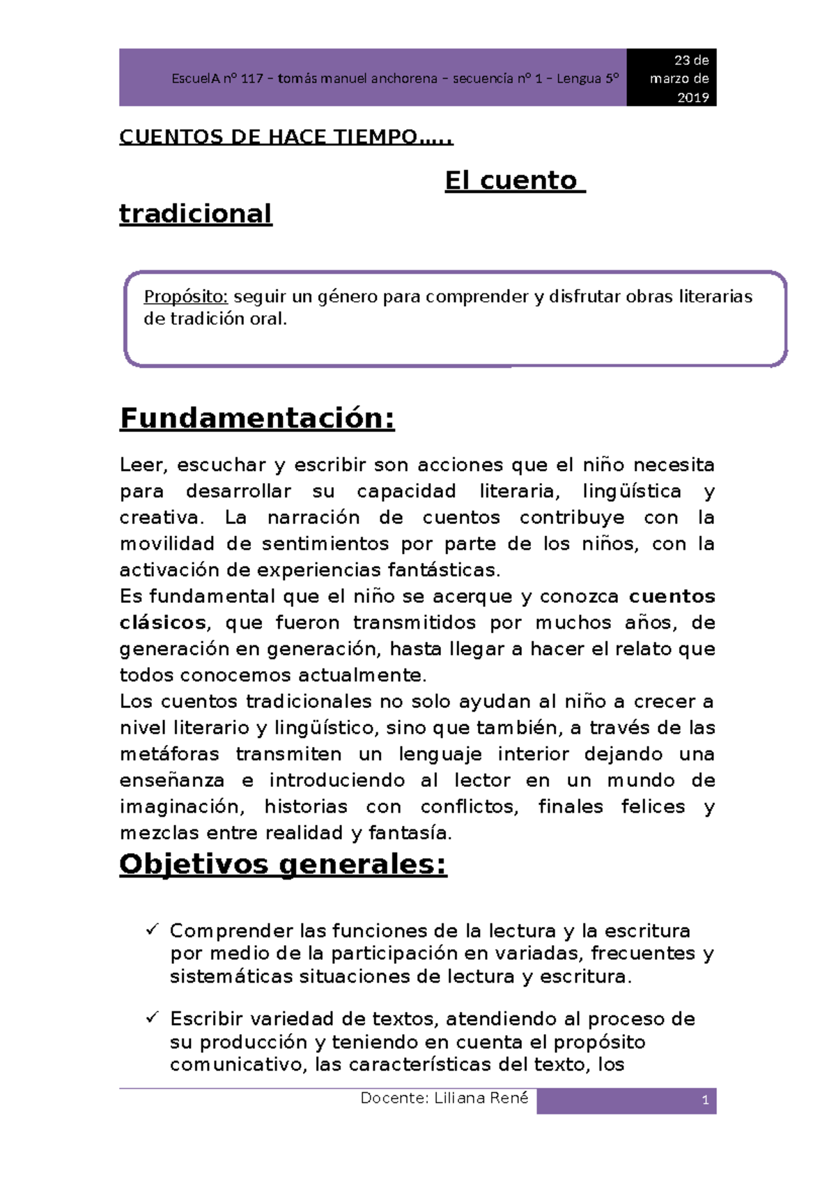 Secuencia Didáctica 1 - Lengua 5° - Cuentos Tradicionales 2019 - Studocu