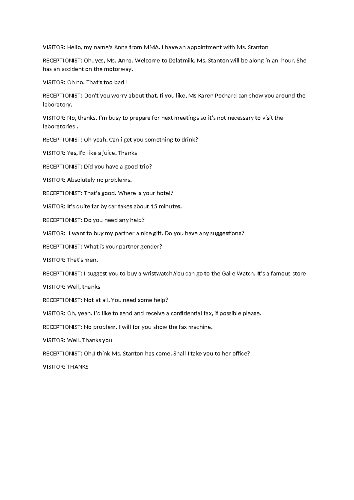 Flowchart 1 - Kêkekek - VISITOR: Hello, my name's Anna from MMA. I have ...