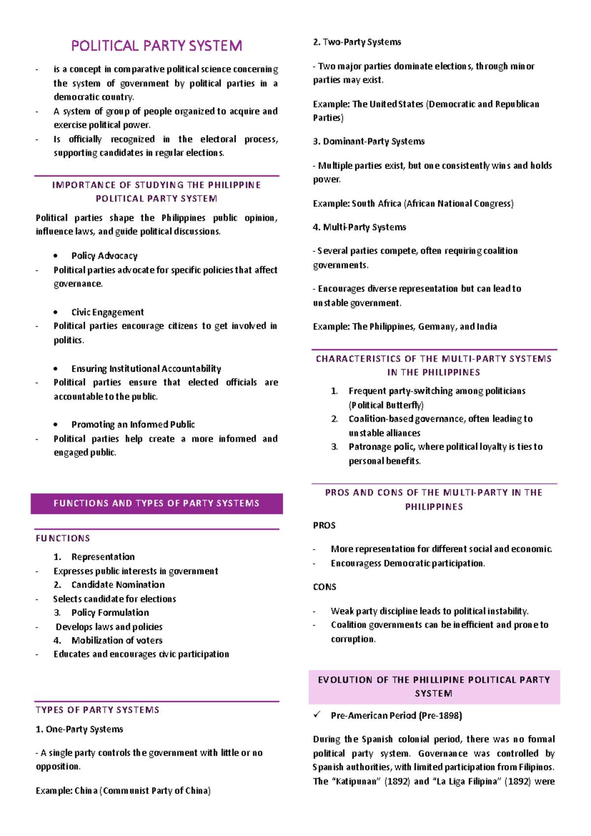 POLITICAL PARTY SYSTEM IN THE PHILIPPINES: A COMPARATIVE STUDY - Studocu