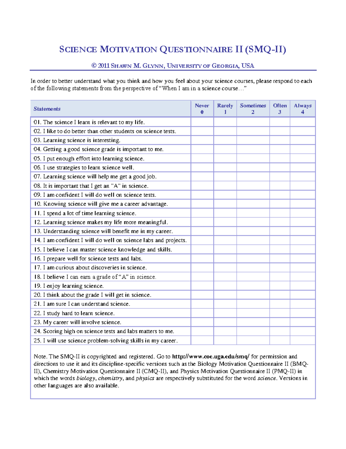 Science Motivation Questionnaire II (SMQ-II) Evaluation and Insights ...