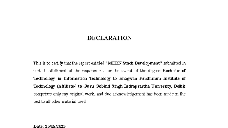 MERN Stack Development Training Report - B.Tech IT - Studocu
