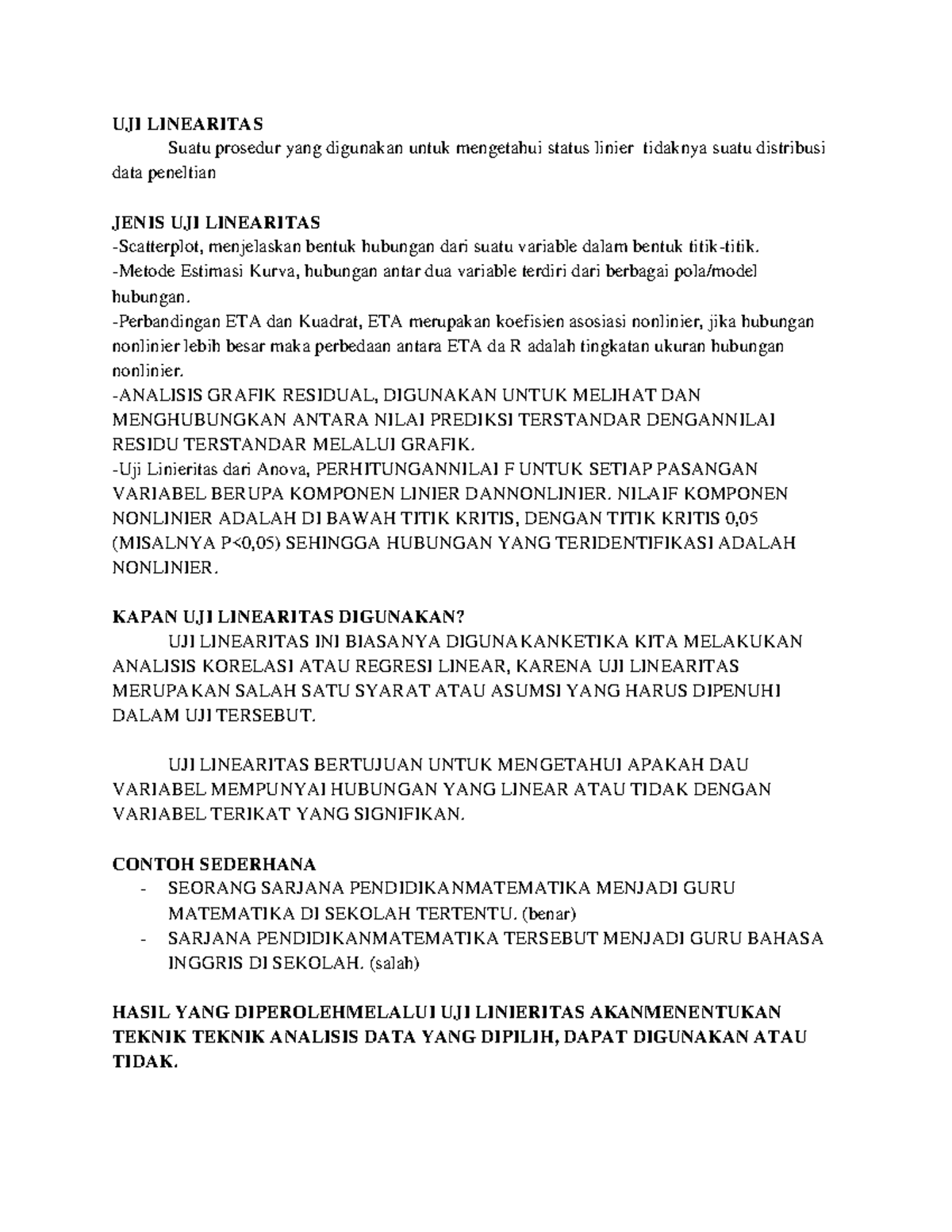 UJI LINEARITAS dalam Analisis Regresi: Metode dan Aplikasi - Studocu