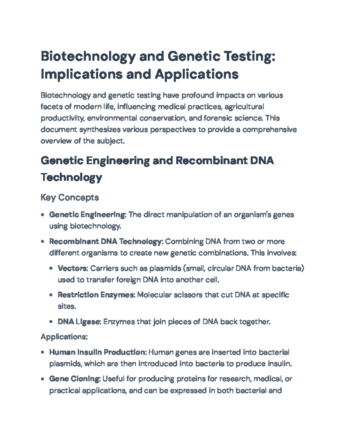 Biotechnology and Genetic Testing: Implications and Applications ...