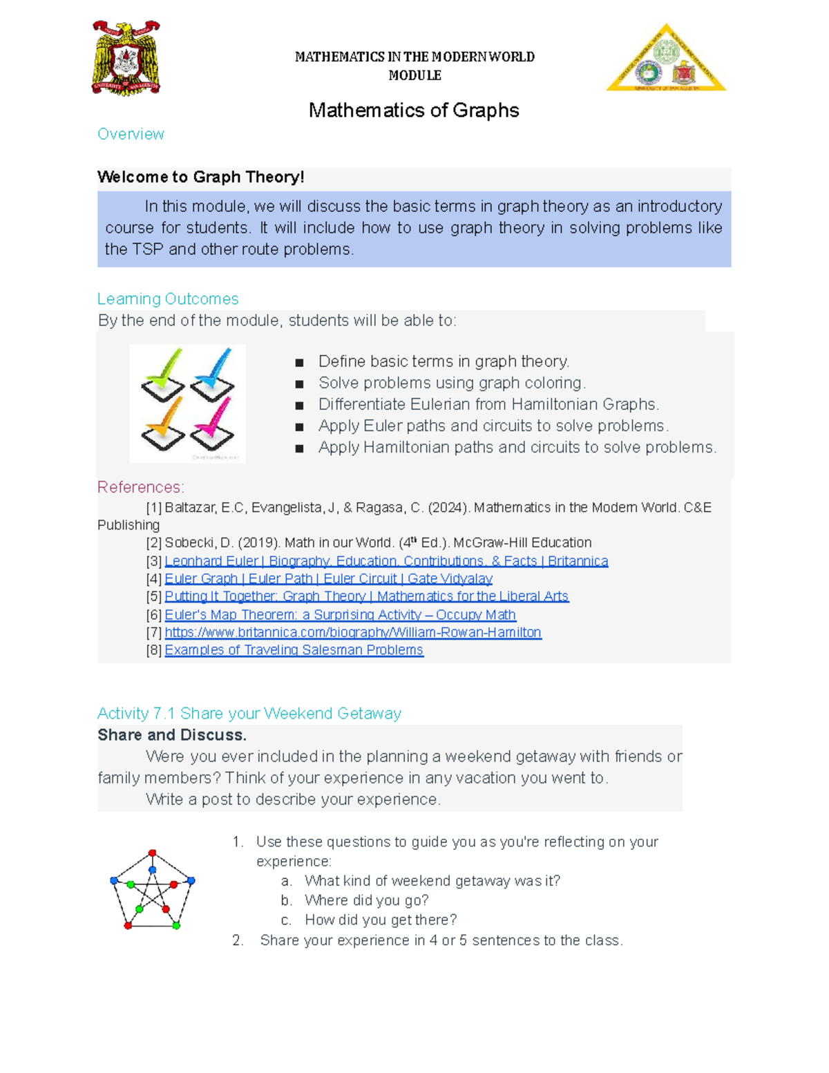 MATHEMATICS IN THE MODERN WORLD MODULE: Introduction to Graph Theory ...