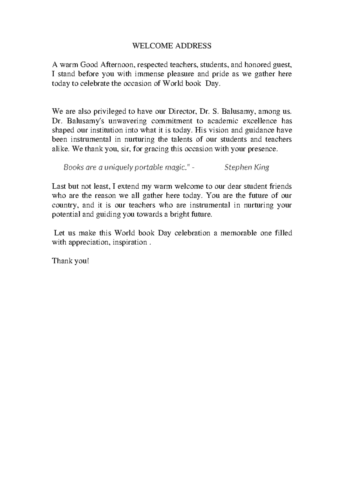 Welcome Address-1 - good - WELCOME ADDRESS A warm Good Afternoon ...