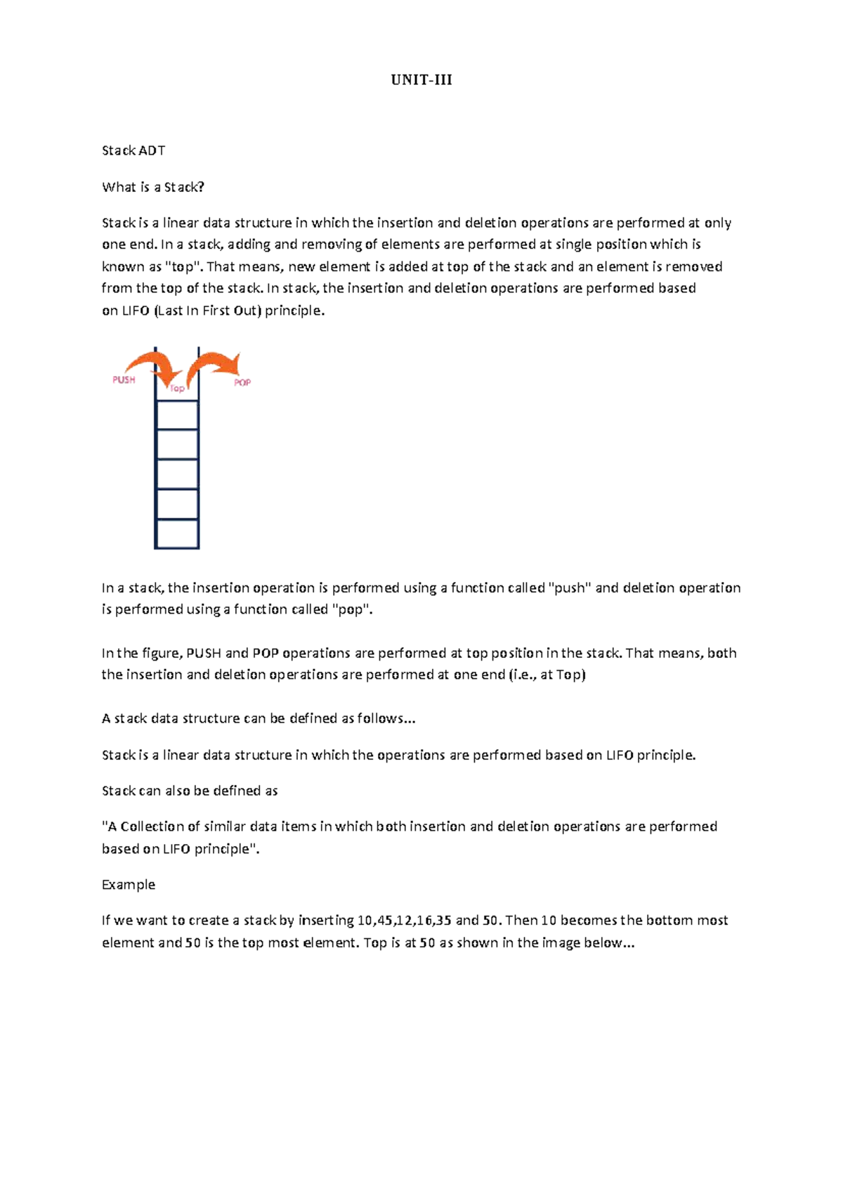 Unit-2 Stack ADT: Understanding Stack Operations and Implementations - Studocu