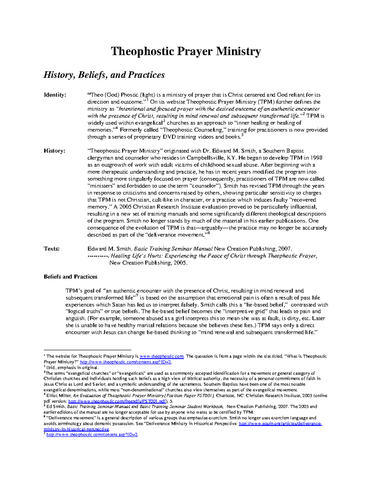 LCMS CTCR Evaluation of Theophostic Prayer Ministry Practices - Studocu