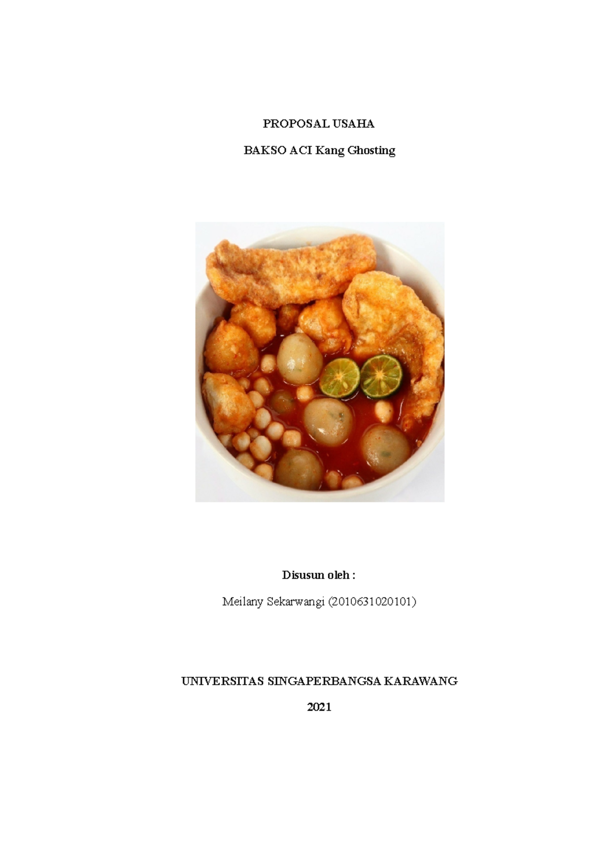 Proposal Usaha Kuliner Bakso Aci oleh Meilany Sekarwangi - Studocu