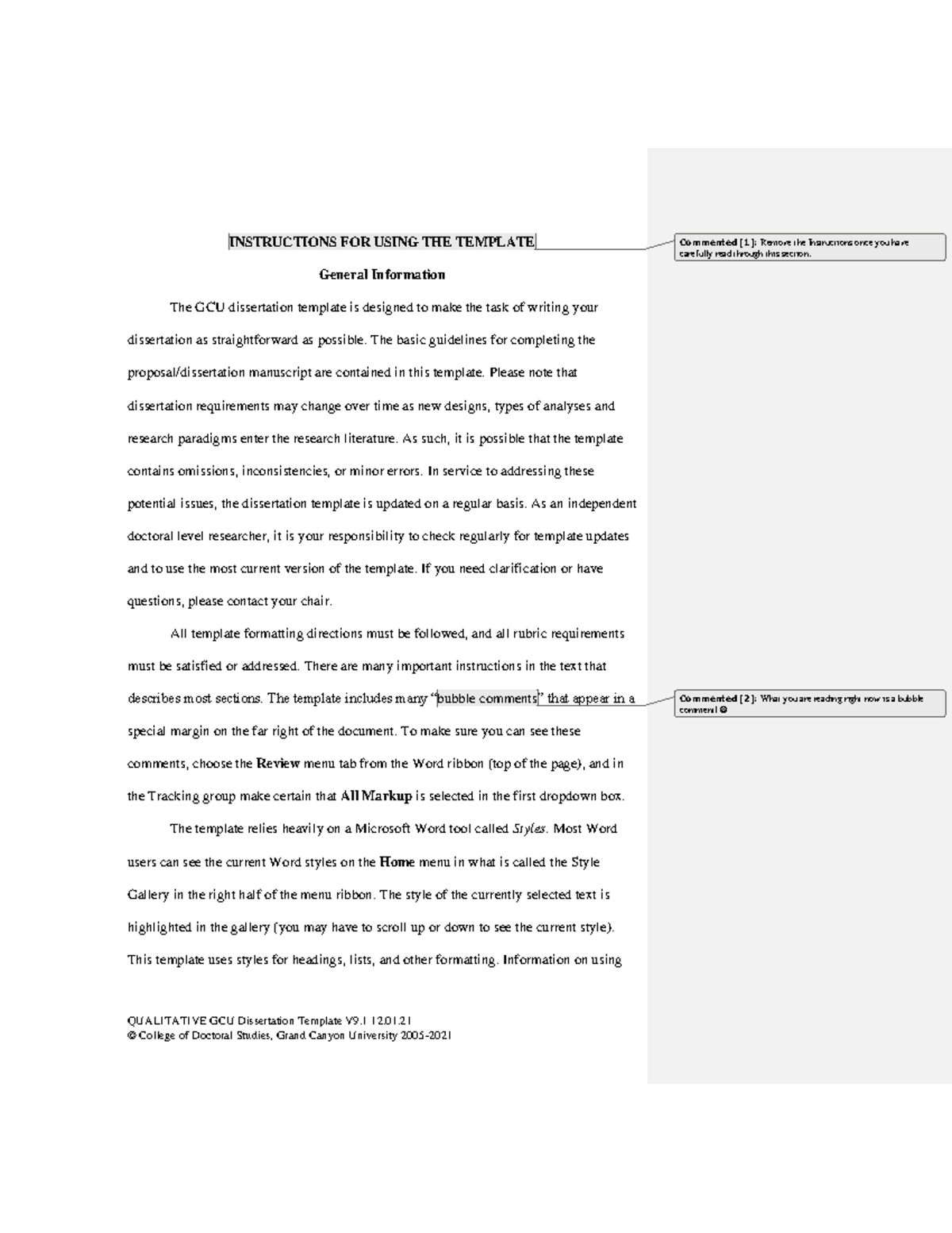 Qualitative GCU Dissertation Template V9.1: Comprehensive Guide - Studocu