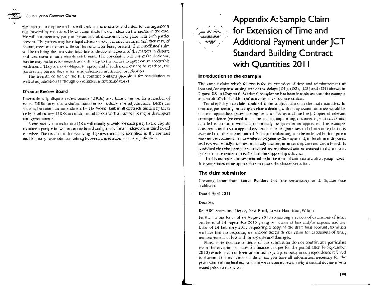 Construction Contract Claims 1 4!1: Sample Claim for Time Extension ...