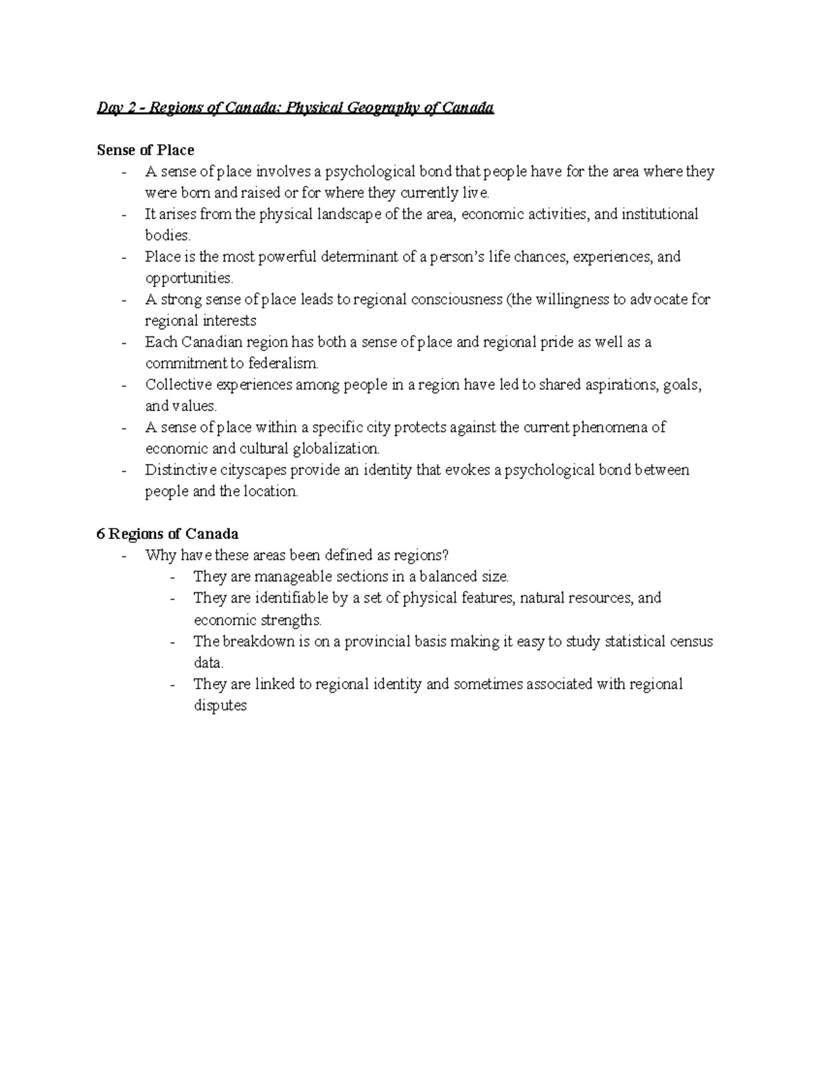 Day 2 - Regions of Canada: Understanding Physical Geography - Studocu