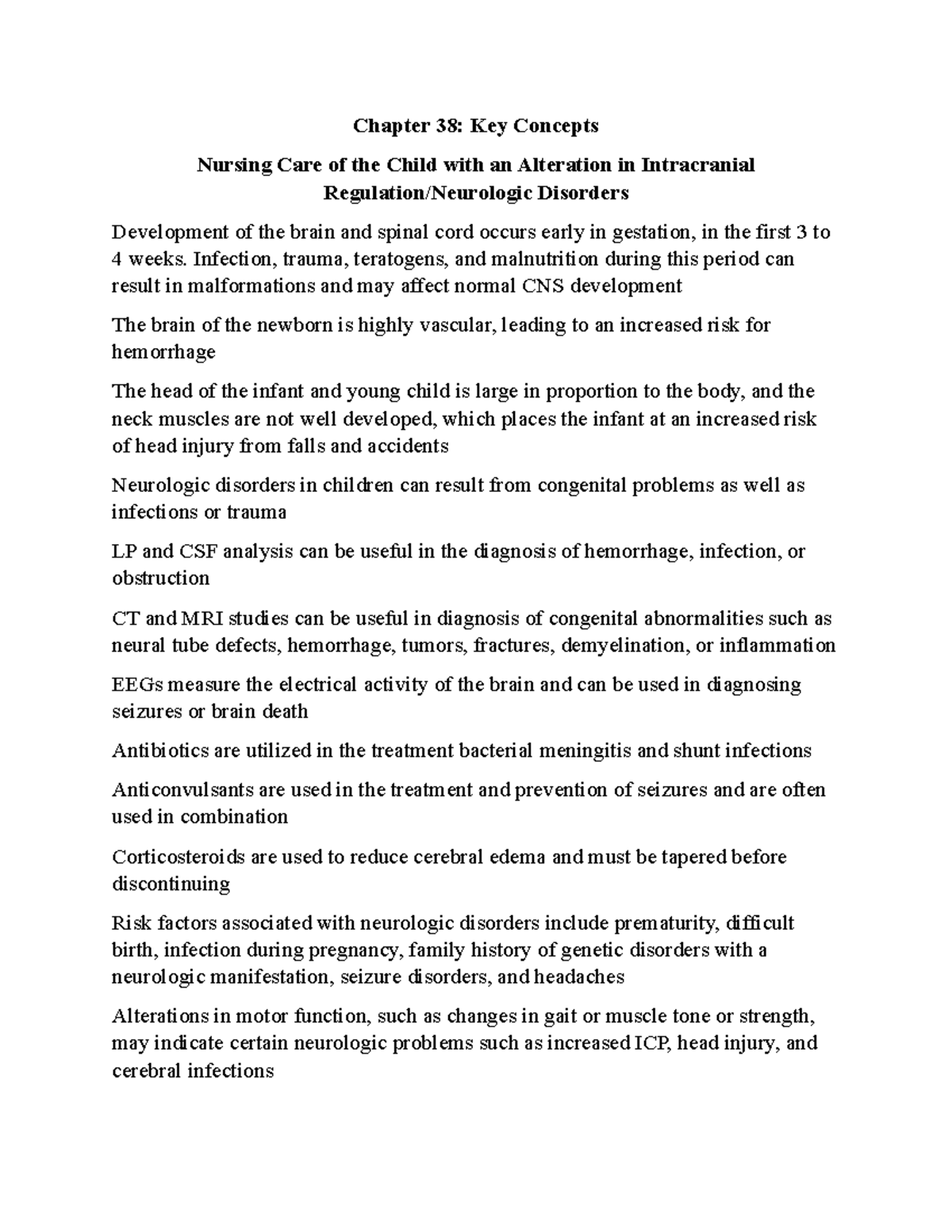 Chapter 38 Key Points - Maternity and Pediatric Nursing - Chapter 38 ...