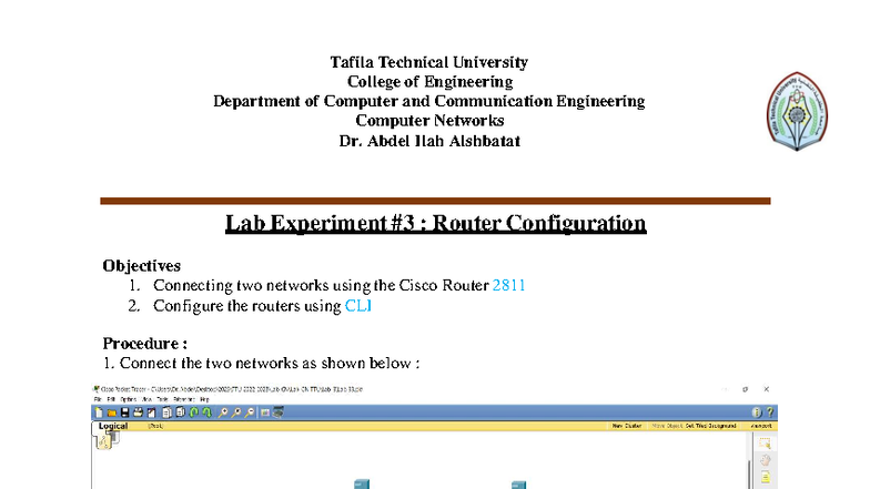 Lab 3 - Router Configuration Experiment (CENG 101) - Studocu