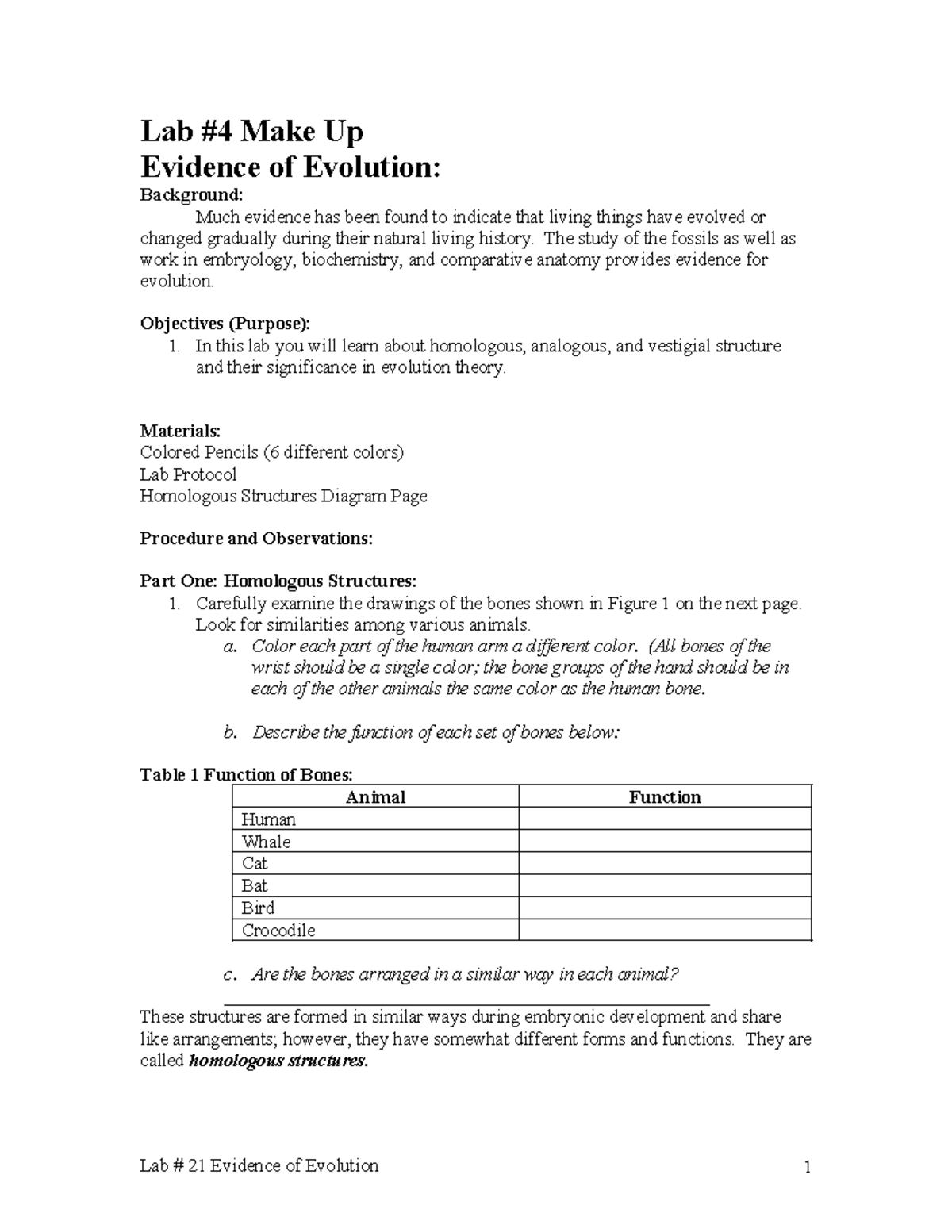 Evolution Lab - Summary Science Skills and Applications - Lab #4 Make ...