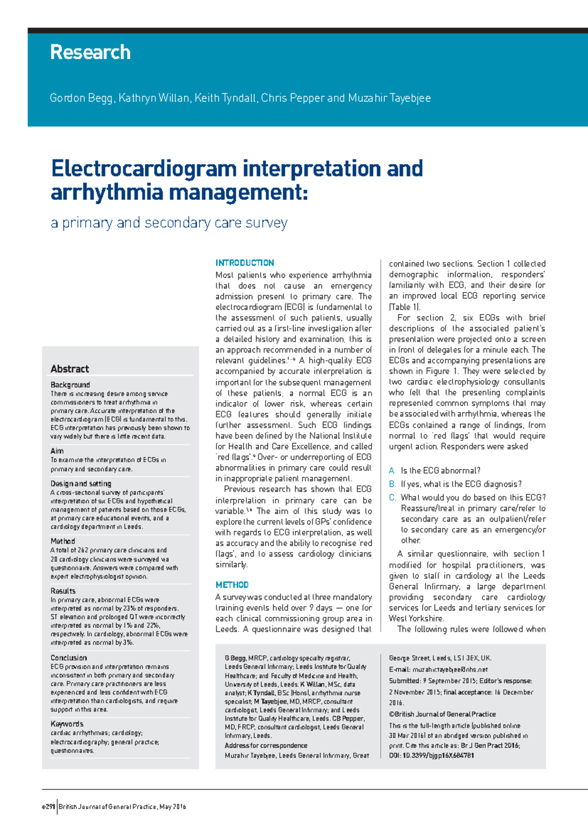 ECG Interpretation & Arrhythmia Management: A Survey Study (GMB 2023 ...