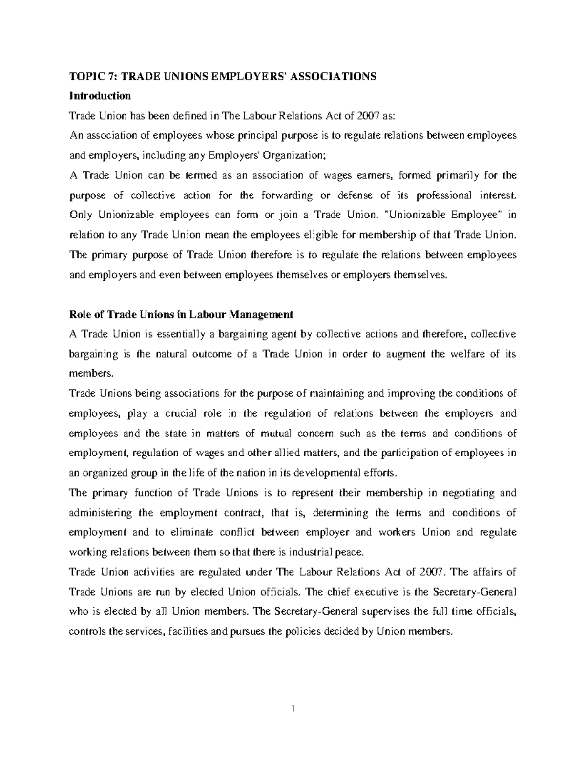 Trade Unions and Labour Relations: An Overview (LAB 101) - Studocu