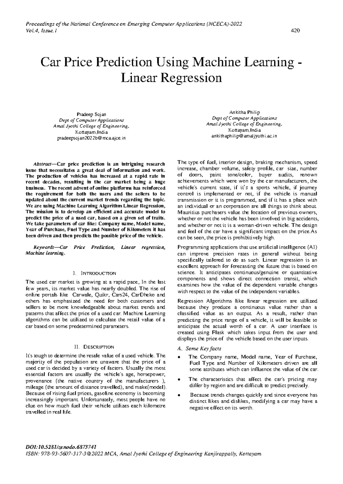 Car Price Prediction Utilizing ML Techniques: A Linear Regression ...