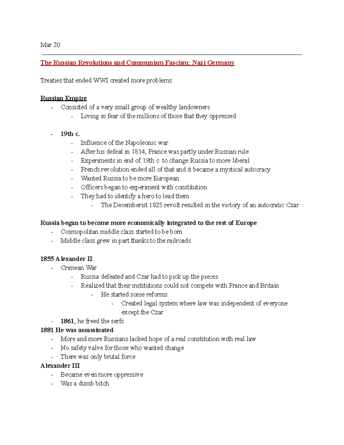 HIS109 Lecture Week 24 - The Russian Revolutions & Rise of Fascism ...