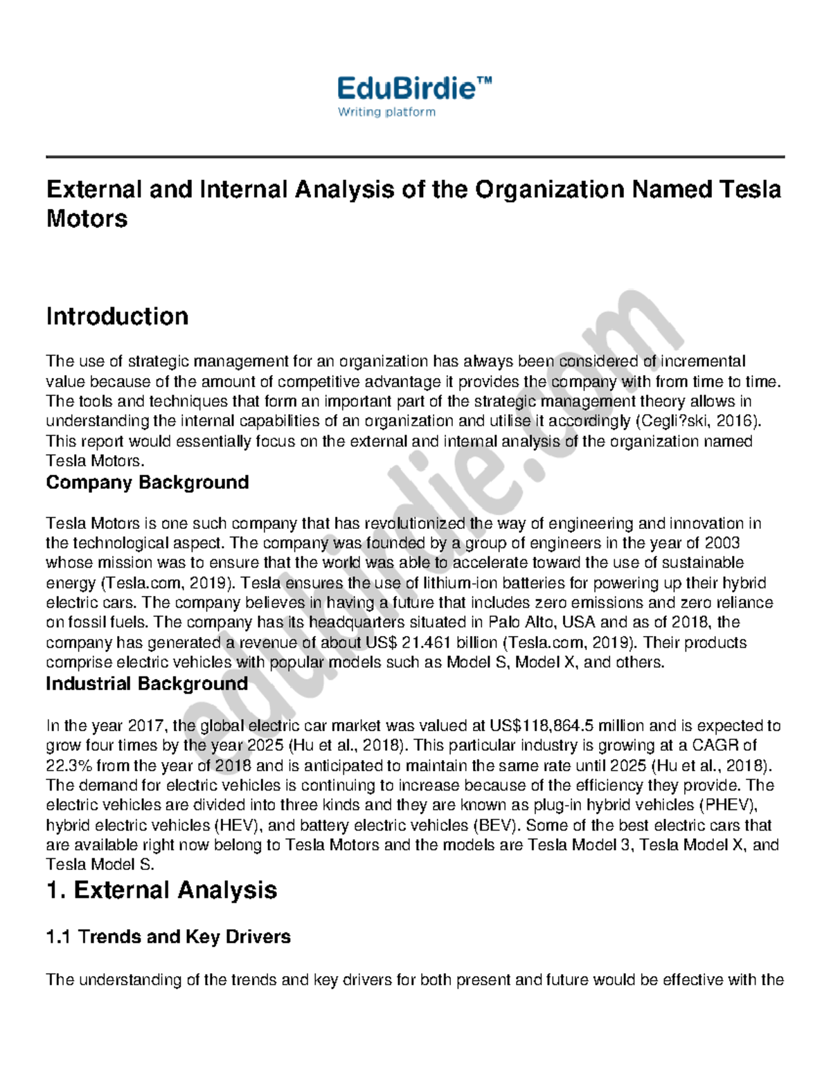 Tesla Motors: Internal & External Strategic Analysis - Studocu