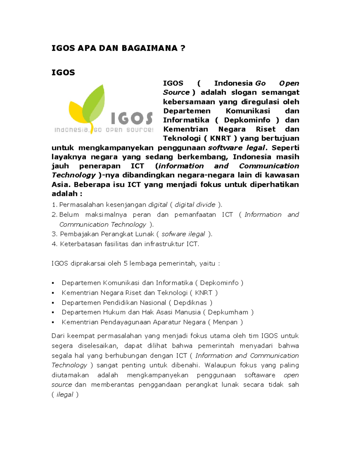 IGOS dan Open Source: Memahami Konsep dan Implementasinya - Studocu