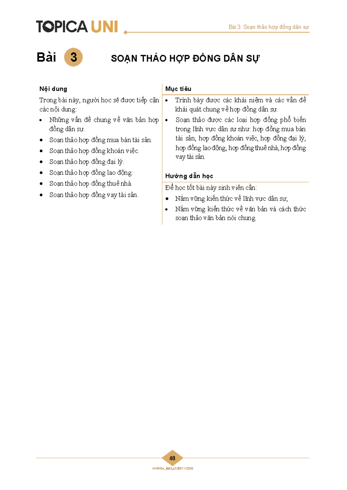 05.DWS104 Soan thao hop dong dan su - 48 Bài 3 SOẠN THẢO HỢP ĐỒNG DÂN ...
