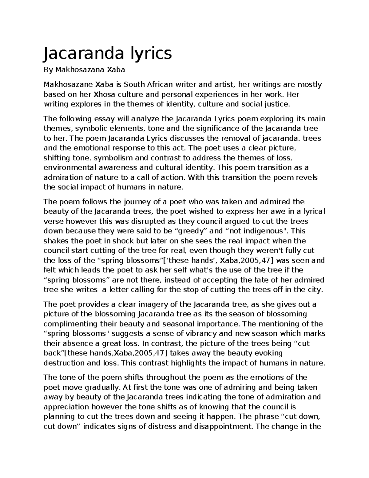 This a Poem analysis for Jacaranda Lyrics - Jacaranda lyrics By ...