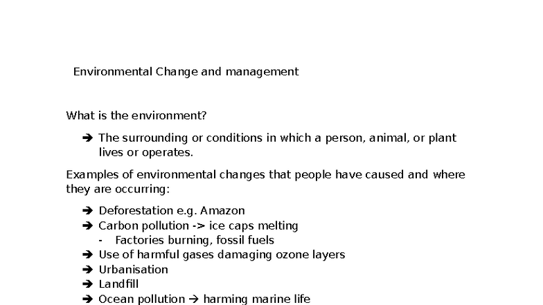 Environmental Change and - Examples of environmental changes that ...