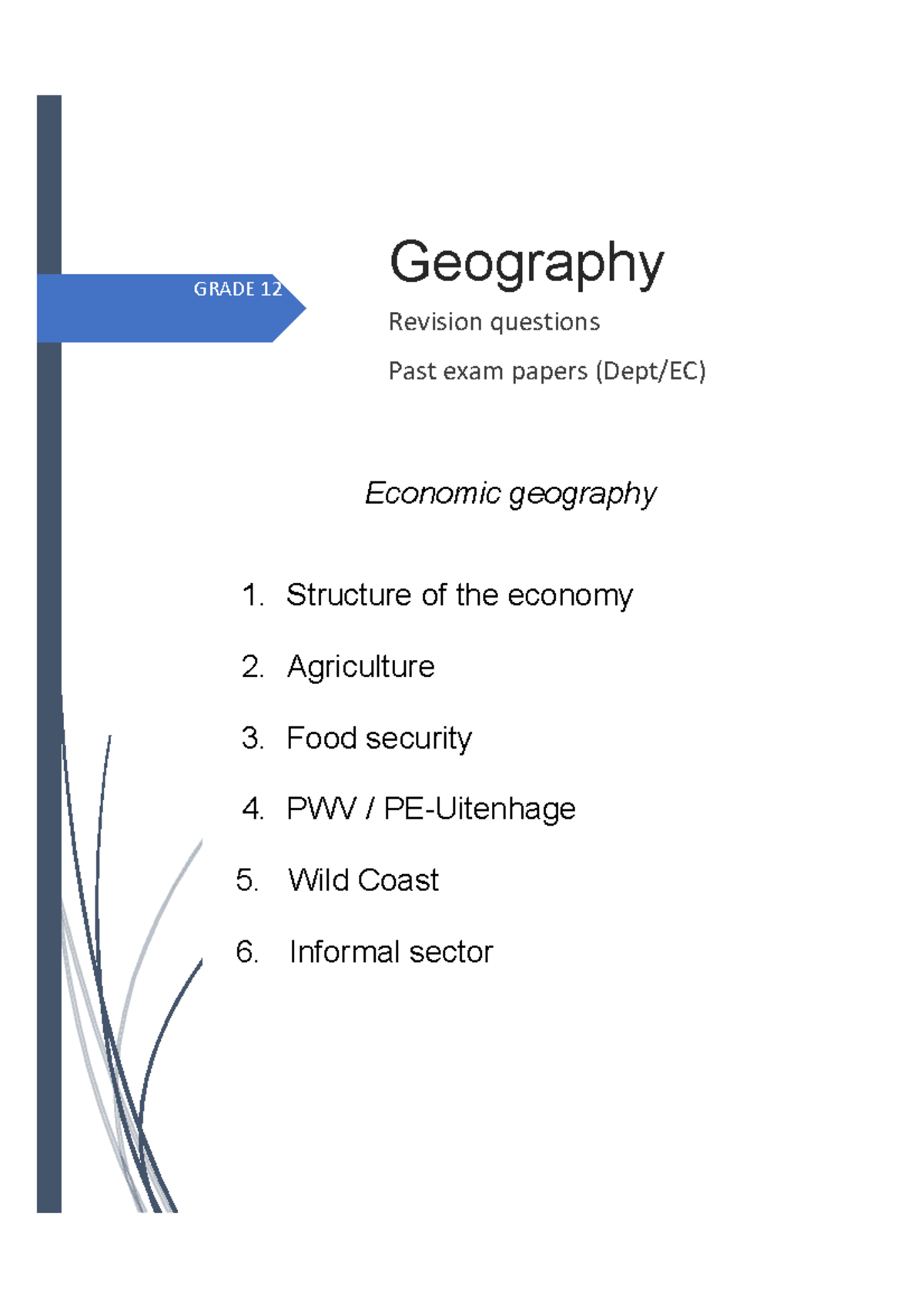 Grade 12 Geography: Past Exam Papers & Revision - Economic Geography ...