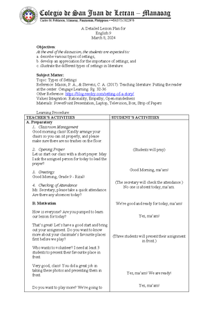 DLP - Lesson 4 (Types of Characters) - A Detailed Lesson Plan for ...