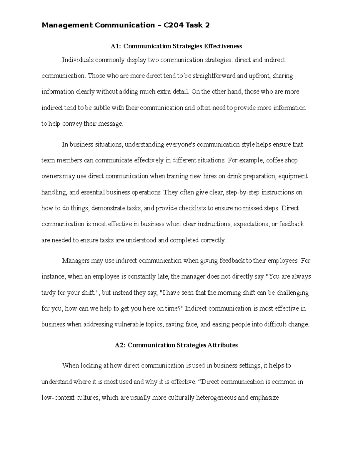 Management Communication C204 Task 2: Analyzing Communication ...
