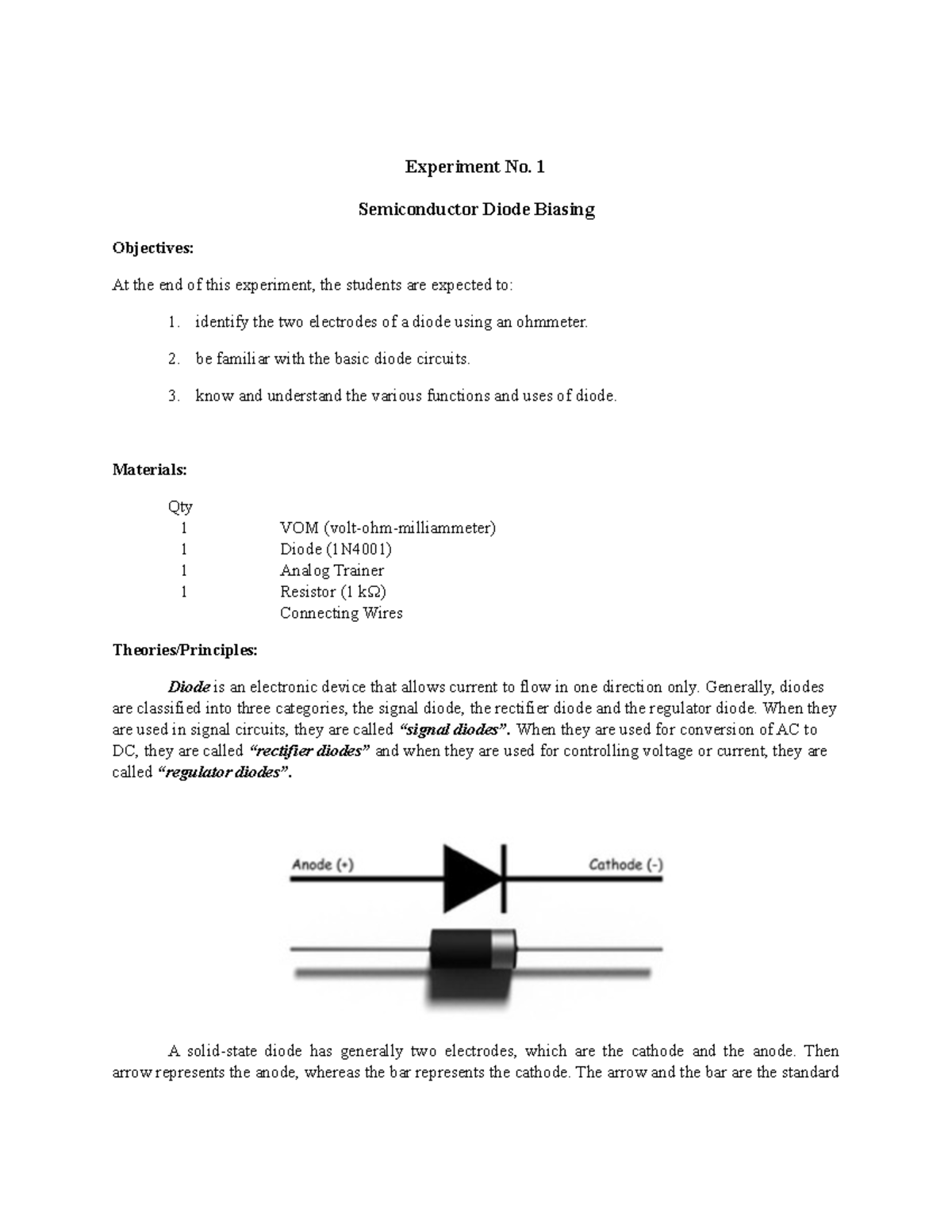 1Mechanical - Experiment Semiconductor Diode Biasing - Practical - Mechanical engineering - Studocu