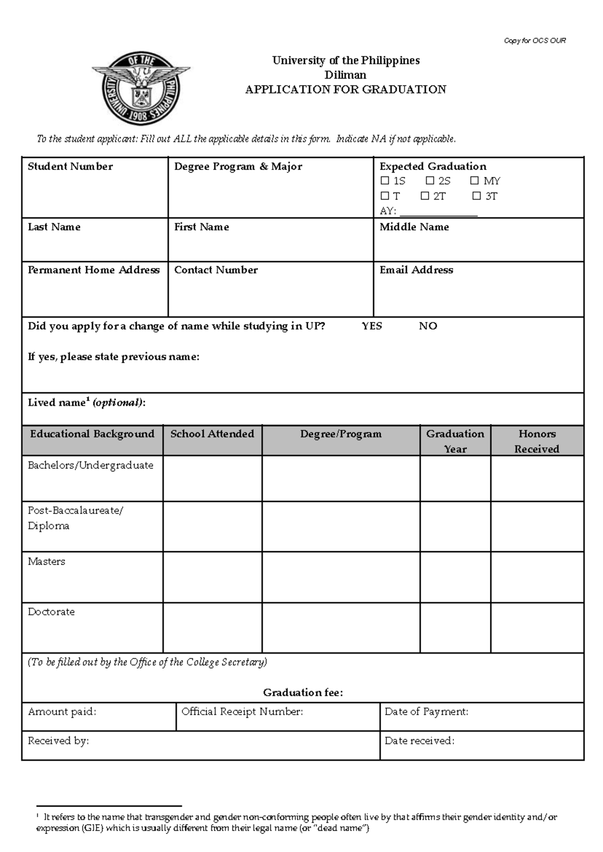 New Application for Graduation Form with DPC - UP Diliman - Studocu