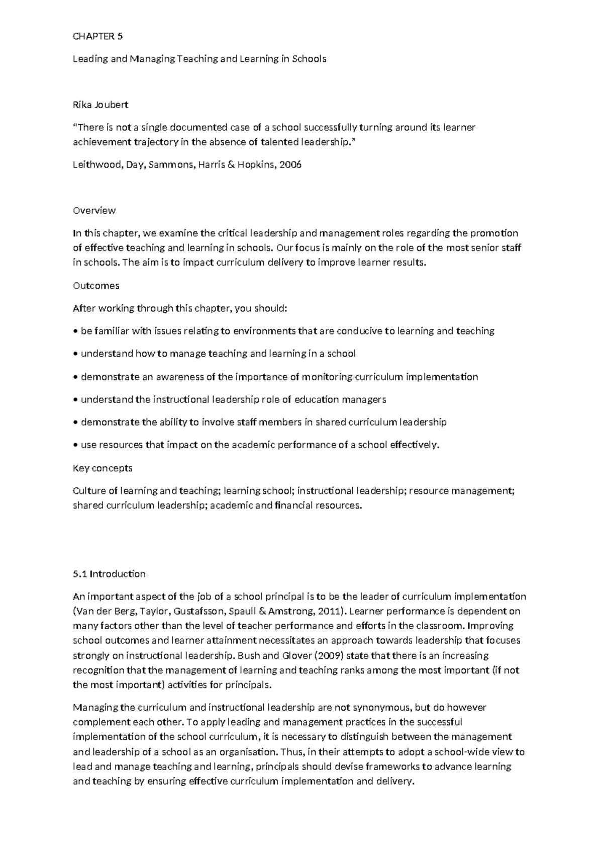 Chapter 5 Leading and Managing Teaching and Learning in Schools ...