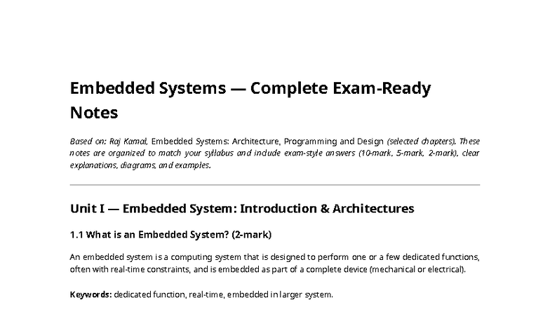 Embedded Systems Complete Notes (Course Code: ECE101) - Studocu