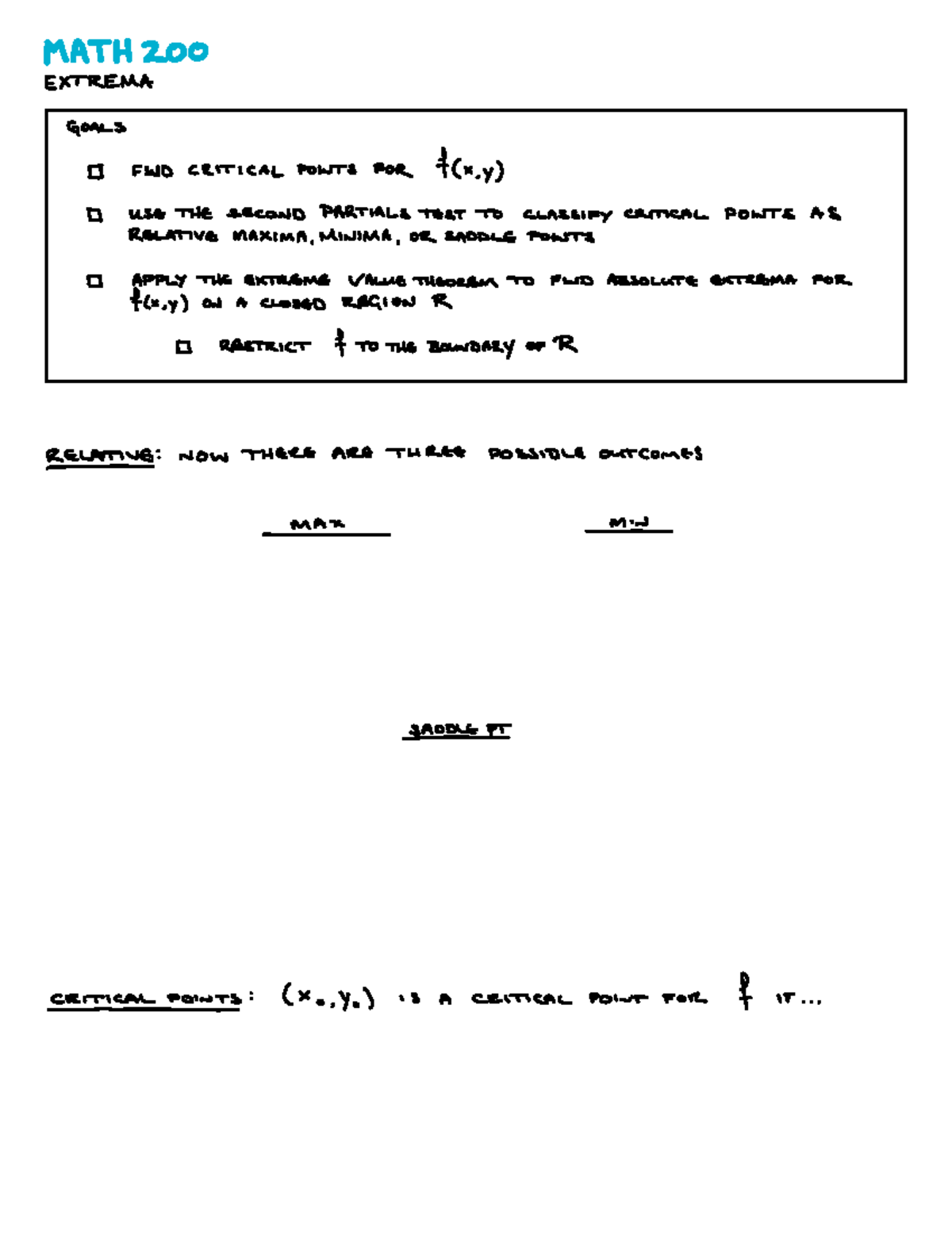 MATH 200 Extrema Analysis: Critical Points & Classification - Studocu