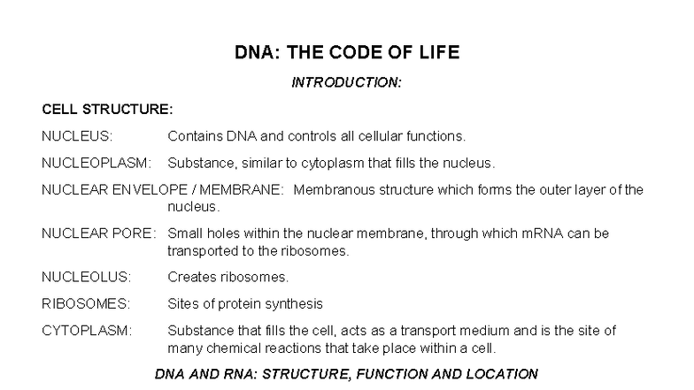 DNA Summary Notes: Structure, Function, and Replication Insights - Studocu