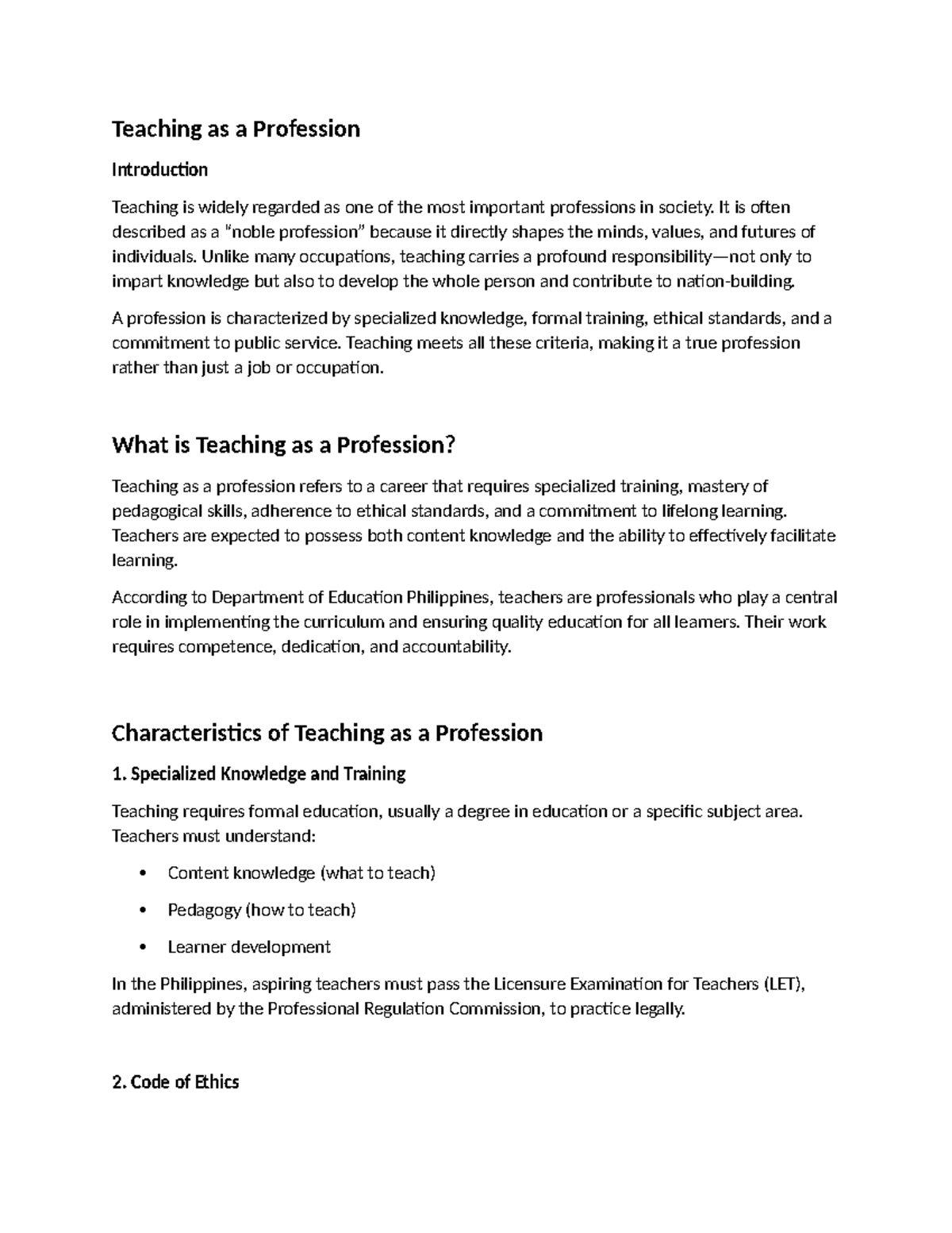 Teaching as a Profession: An In-Depth Introduction and Overview - Studocu
