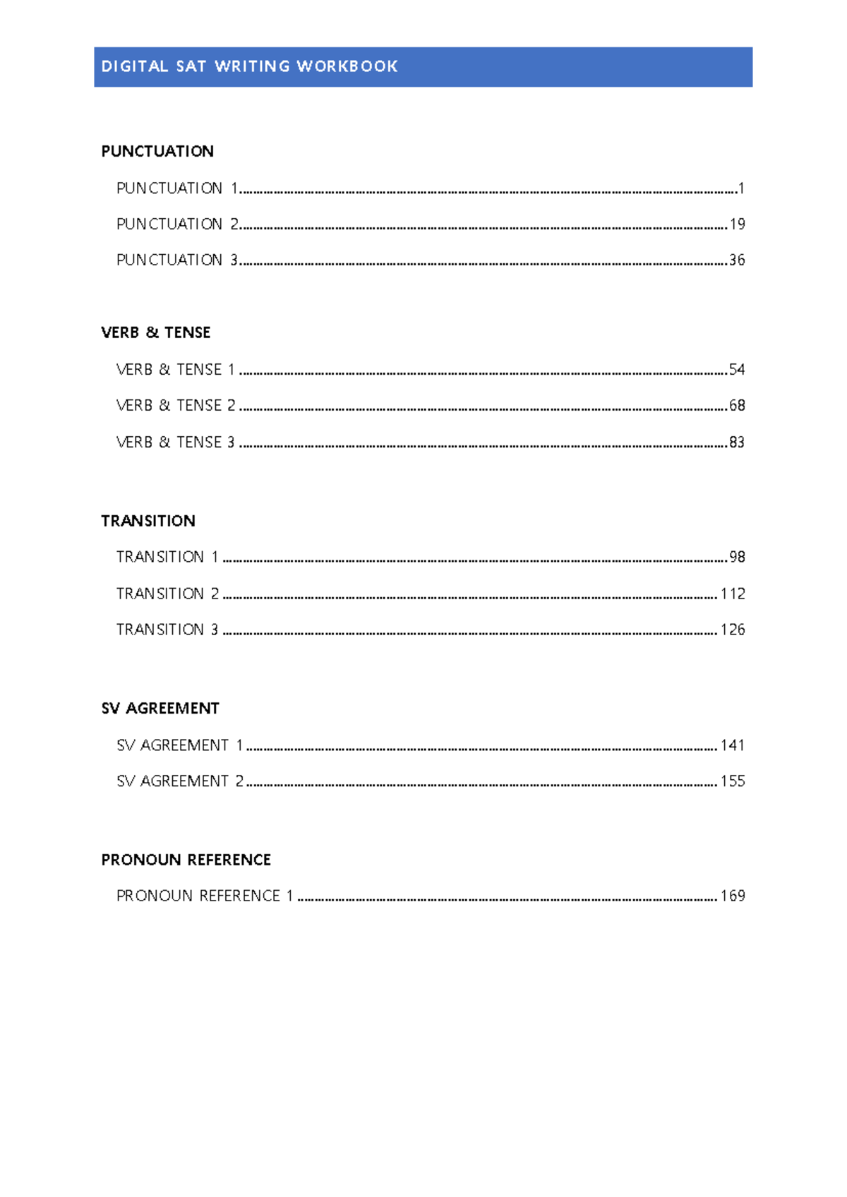 DIGITAL SAT WRITING WORKBOOK: PUNCTUATION & GRAMMAR EXERCISES - Studocu