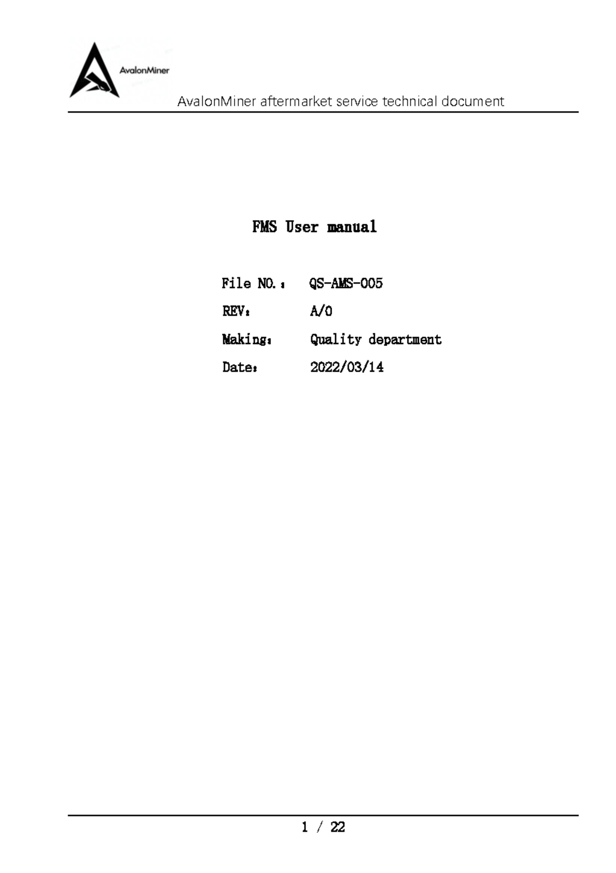 Avolon FMS User Manual - Technical Guide for Aftermarket Service - Studocu