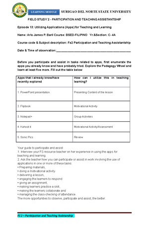 FS2 ( Baril) EP. 17 - Assignment - Episode 17: Using Traditional and ...