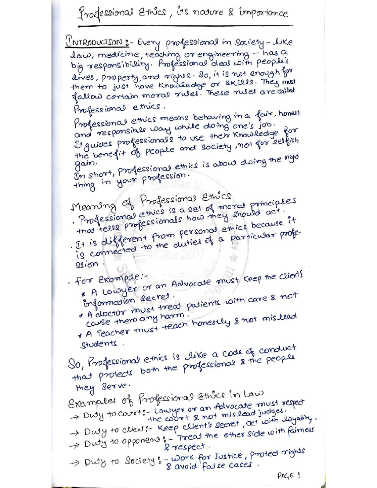 Professional Ethics: Importance and Nature Overview - Studocu