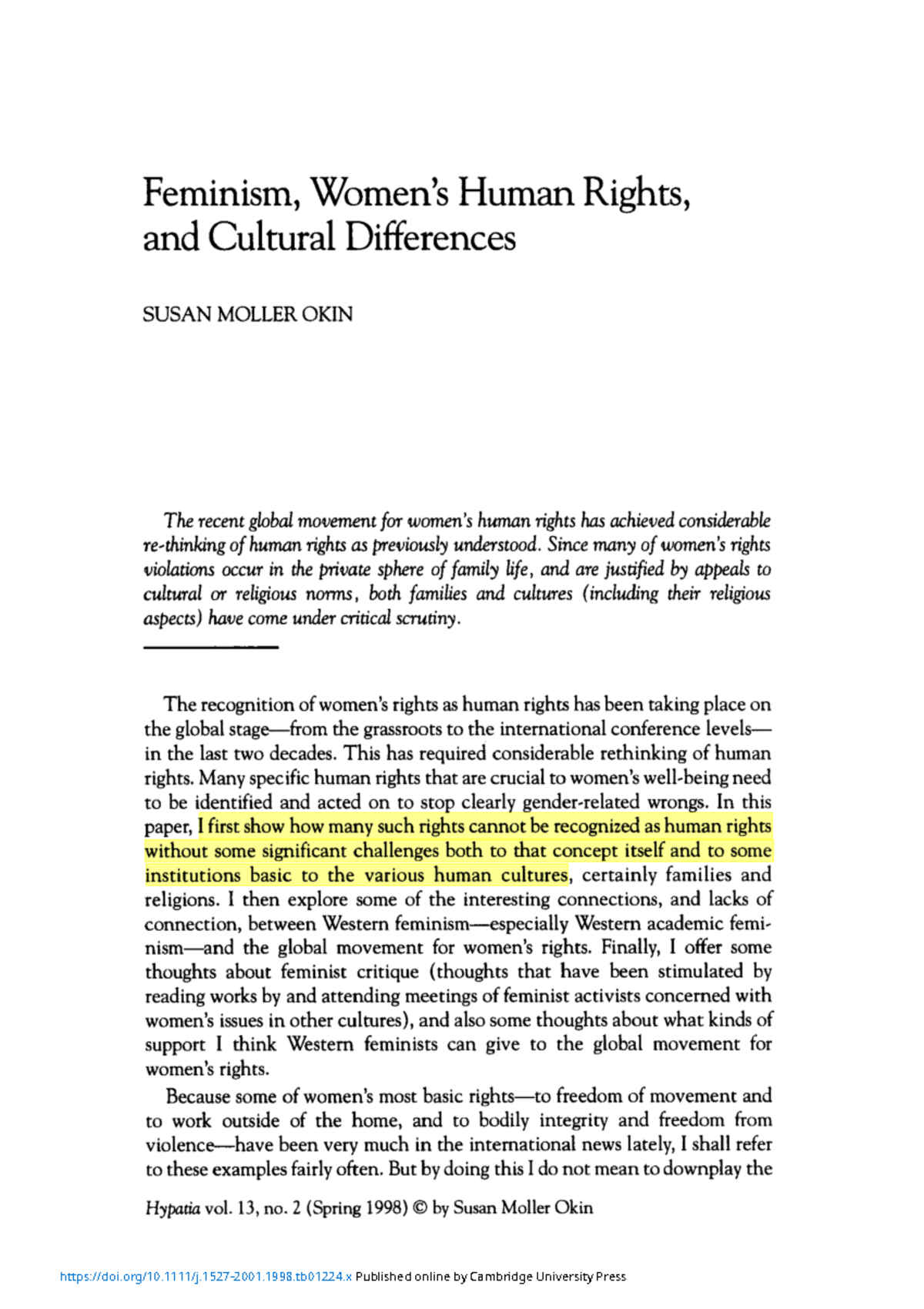 Susan Moller Okin feminism-womens-human-rights-and-cultural-differences ...
