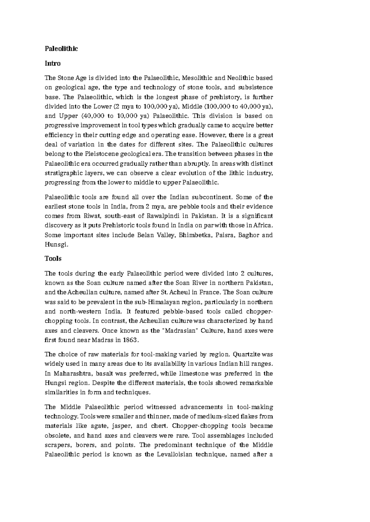 Paleolithic and Mesolithic Cultures: An Overview (Course Code: 5.6.7 ...