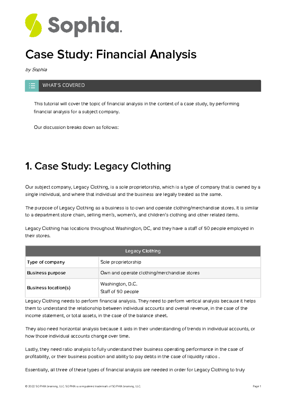 Case Study: Financial Analysis of Legacy Clothing (FINA 2) - Studocu