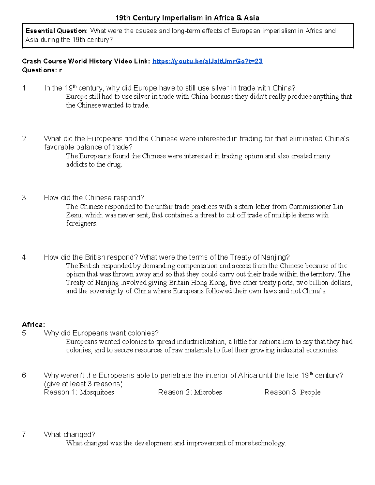 19th Century Imperialism in Africa & Asia Video Guide (WC 101) - Studocu